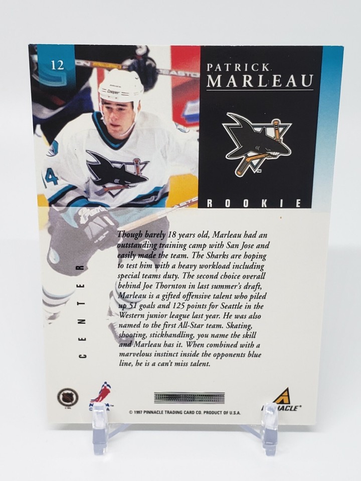 🏒 1997-98 Pinnacle PATRICK MARLEAU Rookie #12 San Jose SHARKS HOF LOOKY ...