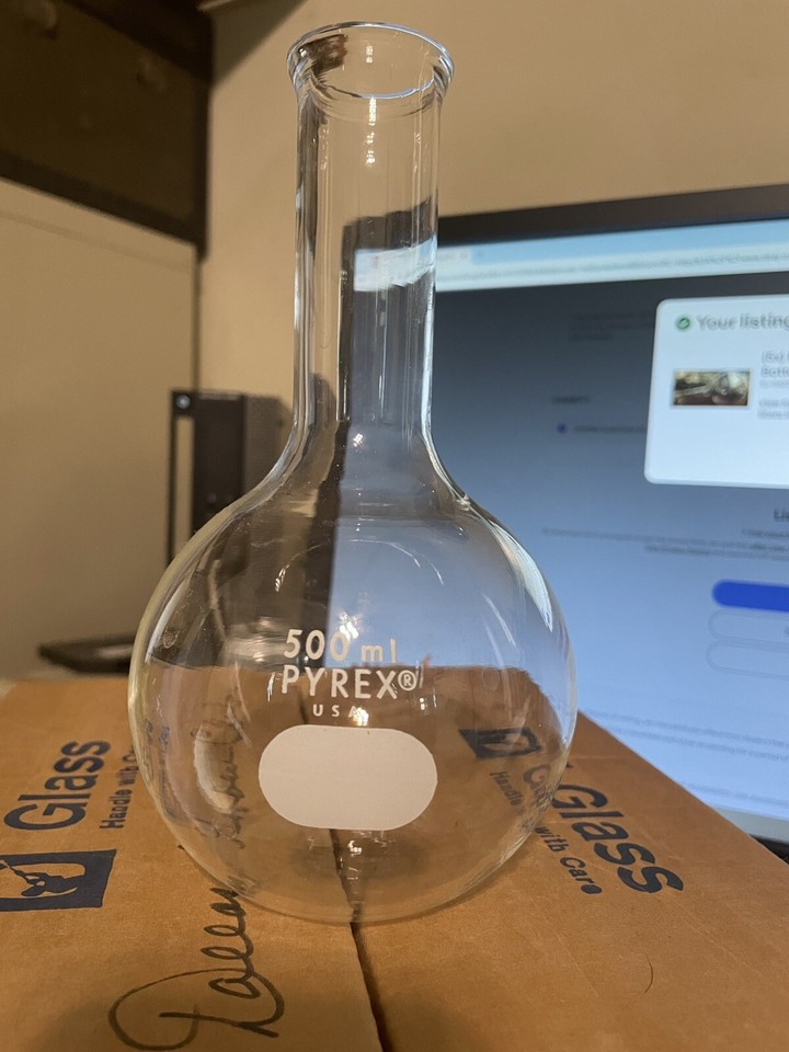 (6x) PYREX USA Corning 500 ml Lab Flat Bottom Glass Boiling Flasks 4060 ...