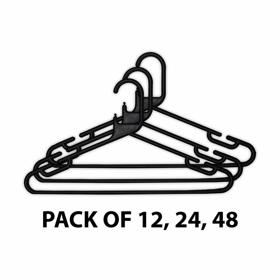 BLACK ADULT PLASTIC CLOTHES COAT TROUSERS HANGERS WITH TROUSER BAR | eBay