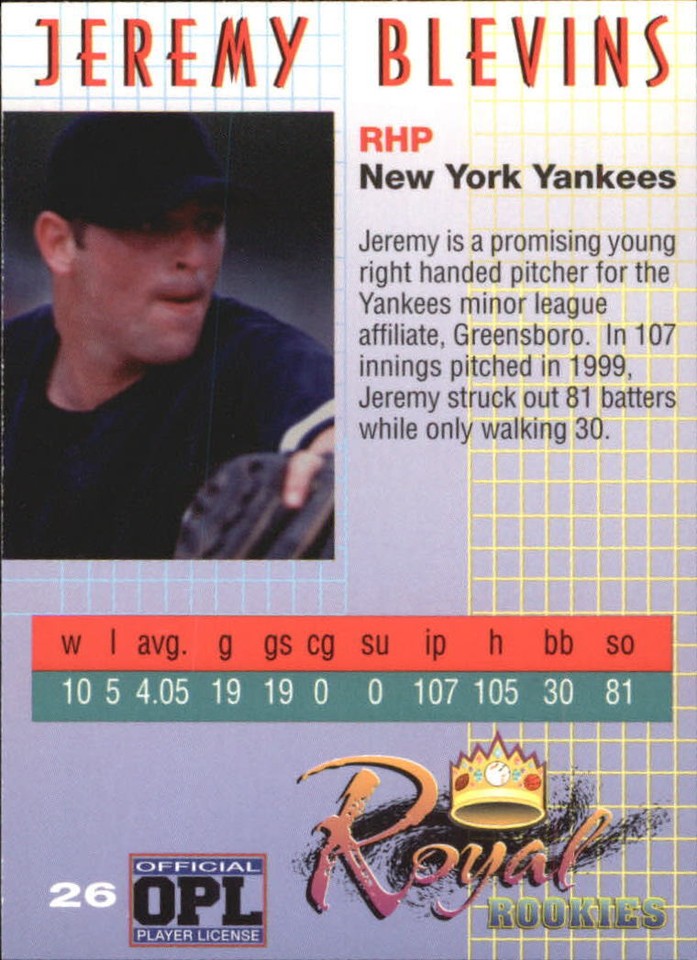 2000 Royal Rookies #26 Jeremy Blevins | eBay