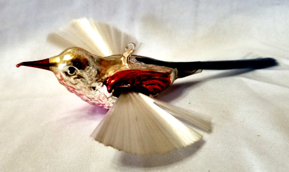 VTG Hand-Blown Mercury Glass Hummingbird Hanging Xmas Ornament MCM 6x4 ...