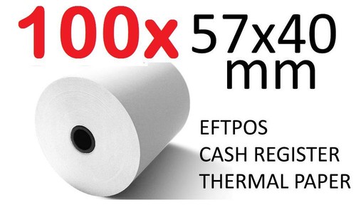 100x THERMAL PAPER EFTPOS CASH REGISTER RECEIPT ROLLS 57MM x 40MM Lot ...
