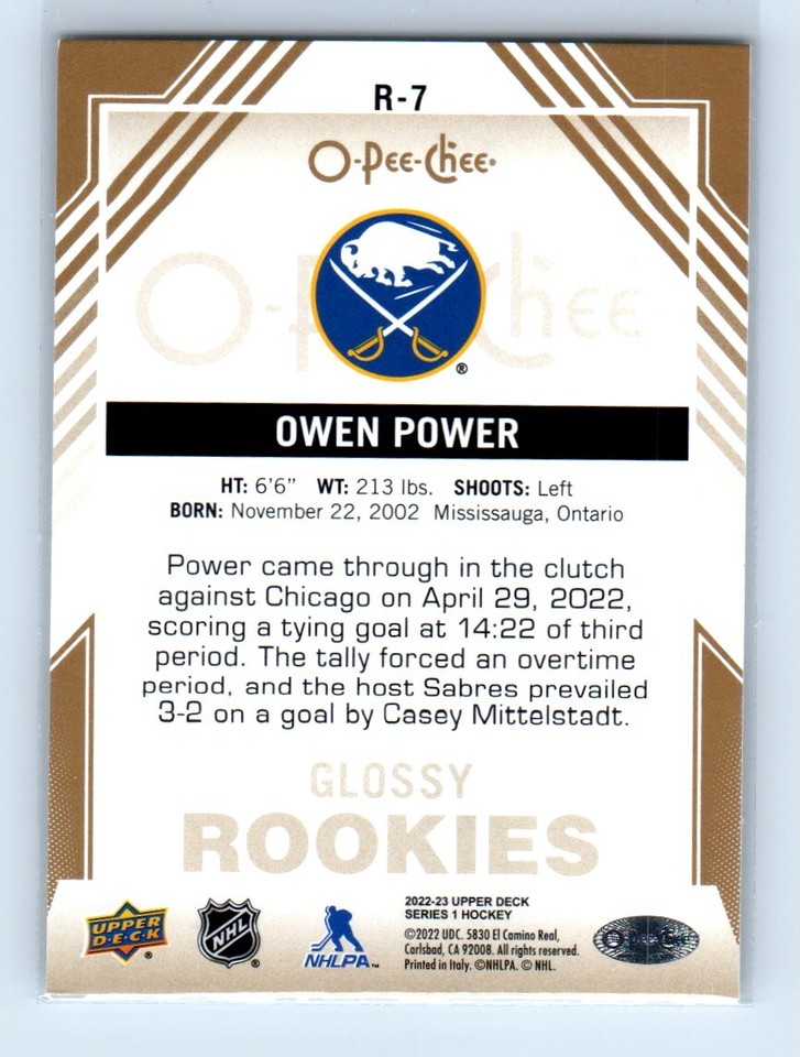 2022-23 Upper Deck O-Pee-Chee Glossy Rookies Bronze Owen Power Rookie ...