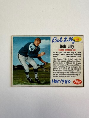 1962 Post Bob Lilly Signed RC Rookie Card Auto Autograph NFL HOF Dallas ...