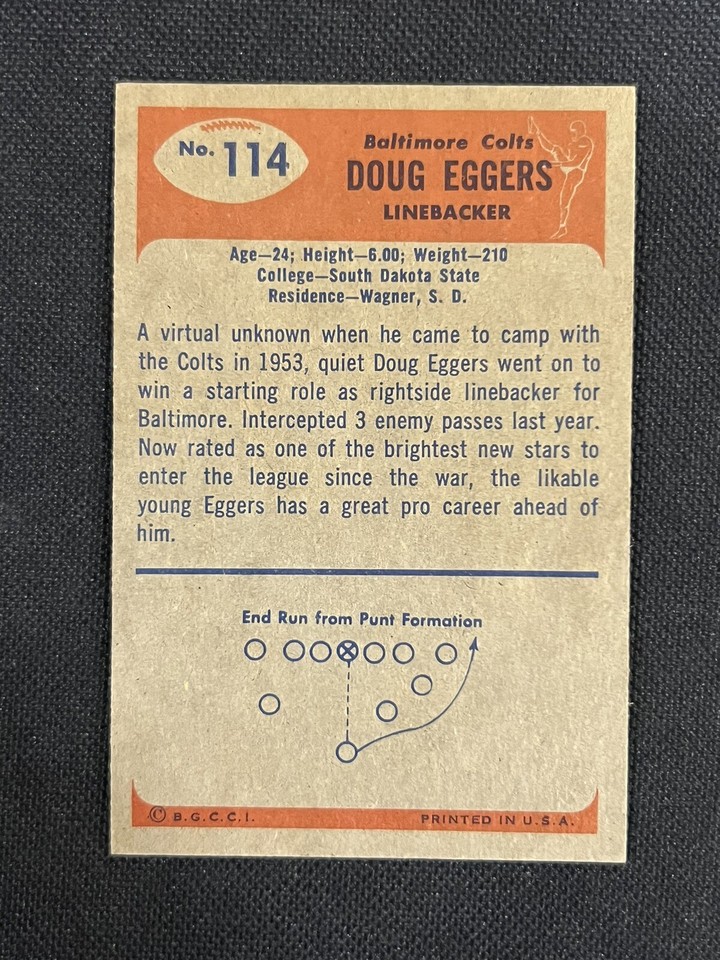 1955 Bowman #114 Doug Eggers RC Rookie NM Baltimore Colts *36 | eBay