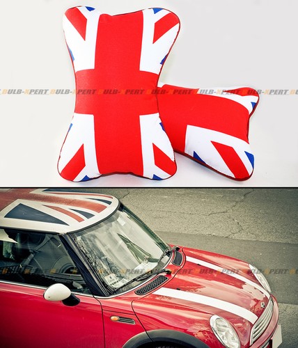 PAIR BLUE RED UK FLAG UNION JACK HEAD REST CUSHION NECK PILLOW FOR MINI ...