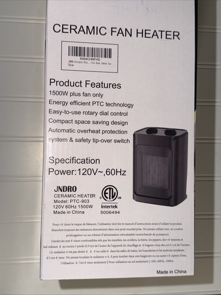 Jndro Model:PTC-903 Fan Heater Portable Electric Space Indoors 1500W ...