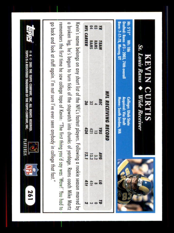 2005 FOOTBALL 2005 Topps Kevin Curtis St. Louis Rams #261 1 | eBay