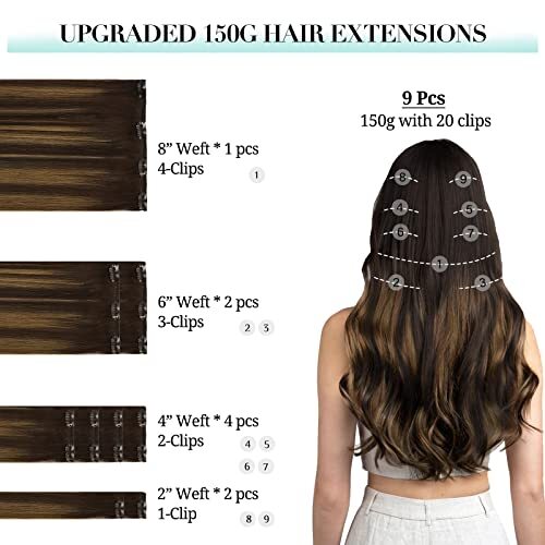 Hair Extensions Real 20 Inch-150g-9pcs #2/6/2 Dark Brown to Chestnut ...
