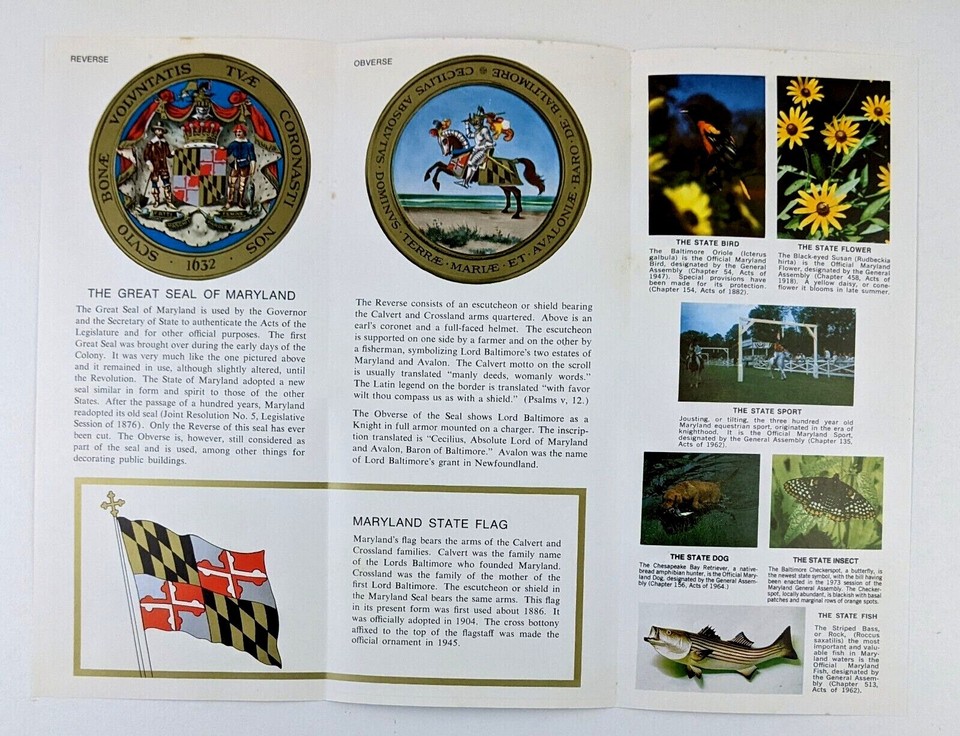 1970s Maryland State Symbols Vintage Travel Brochure White Oak Oriole ...