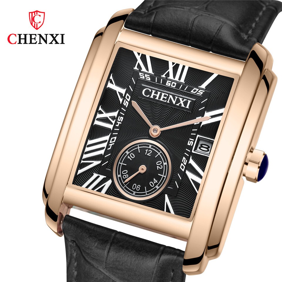 CHENXI Men Watch Roman Numeral Quartz Wristwatch Male Business Leather ...