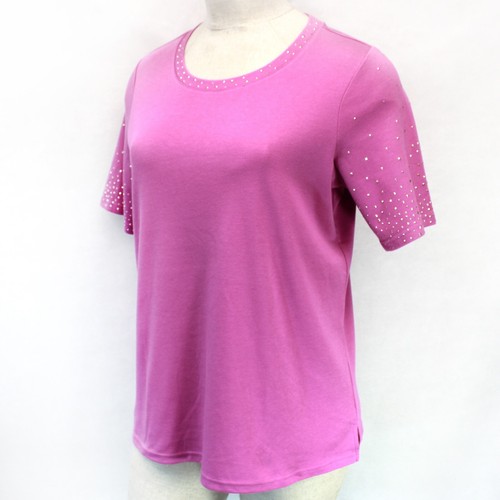 Quacker Factory Plus Lilac Crew Neck Gold studs Detail Top Tee Slits 2X ...