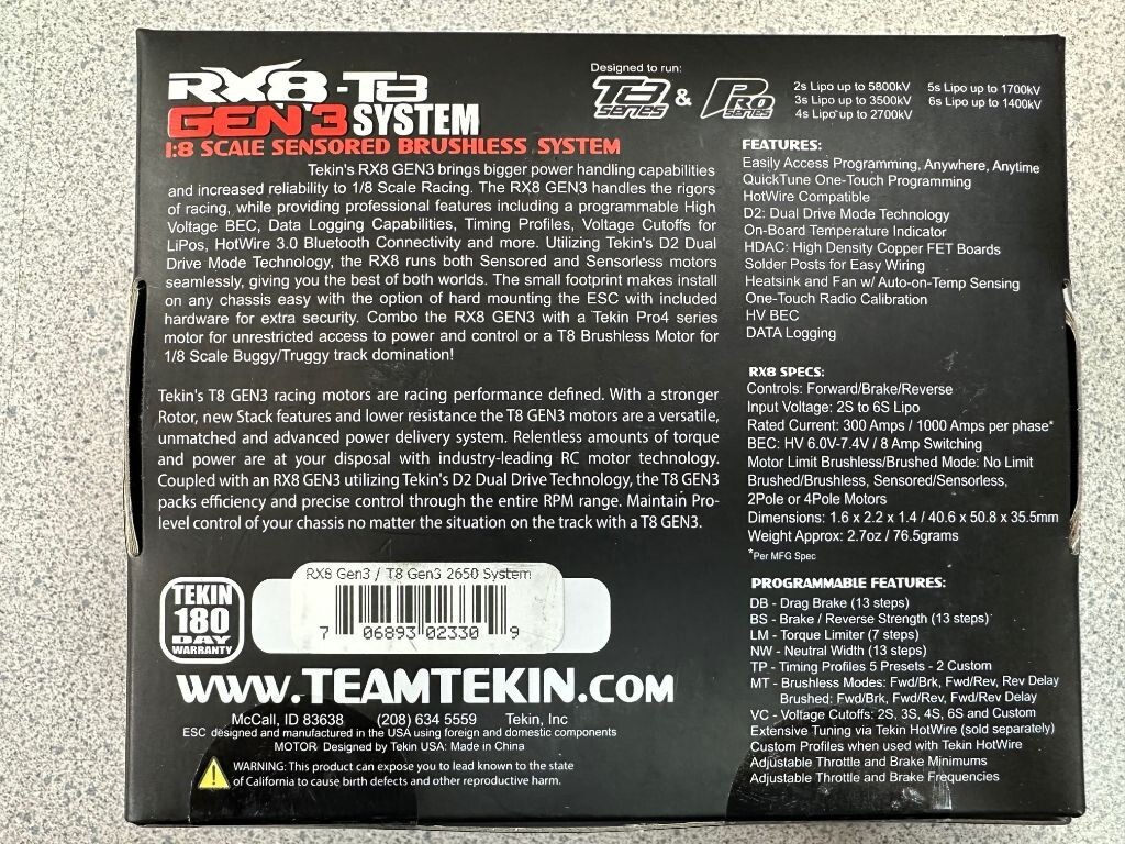 Tekin RX8 GEN3/Redline T8 GEN3 1/8 Buggy Brushless ESC/Motor Combo ...