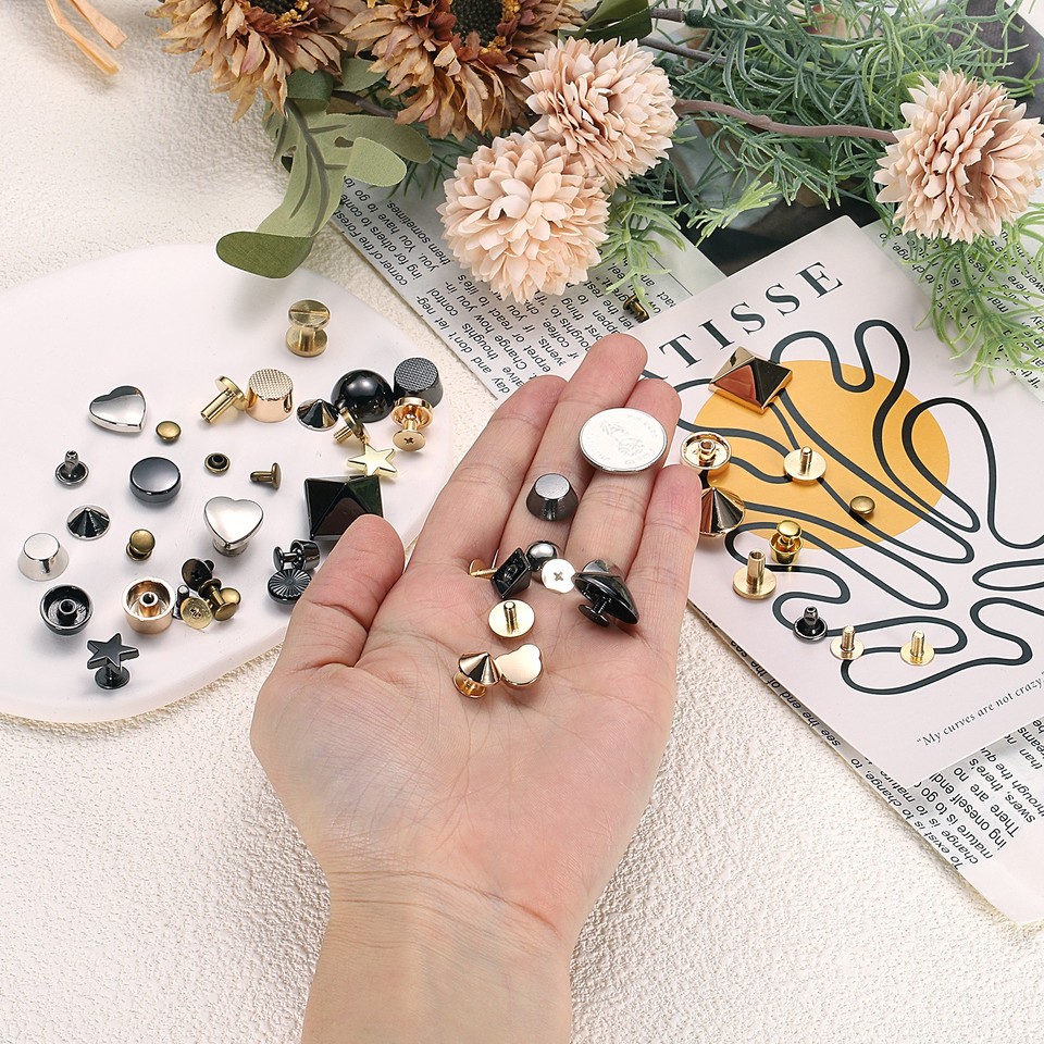 24 Pcs Square Spike Studs Rivets 10mm Metal Leather Rivets, Gold | eBay