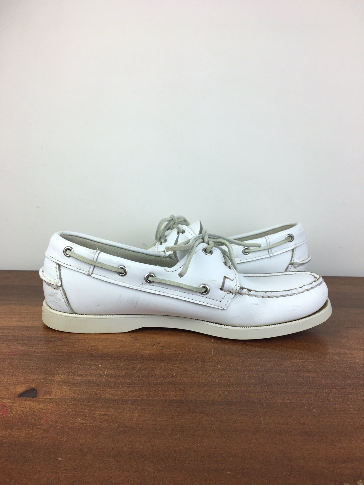 Sebago Docksides Men’s White Leather Boat Shoes 72730… - Gem