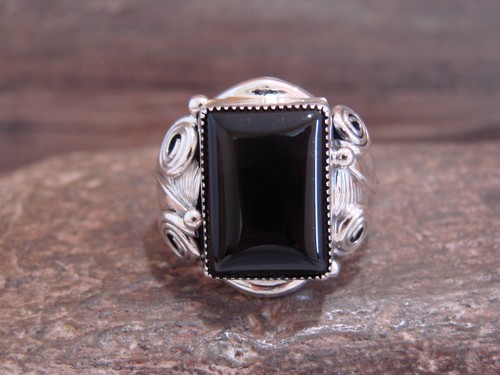 Native American Indian Sterling Silver Onyx Ring Size 9.5 - Darrell ...
