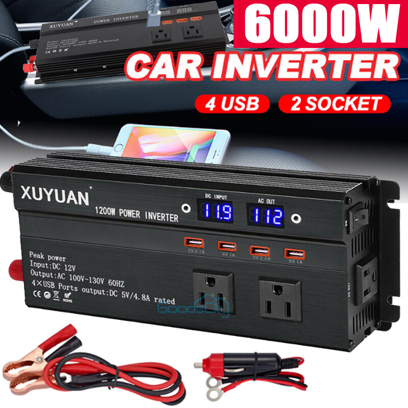 6000W Car Power Inverter DC 12V To AC 110V Pure Sine Wave Solar ...