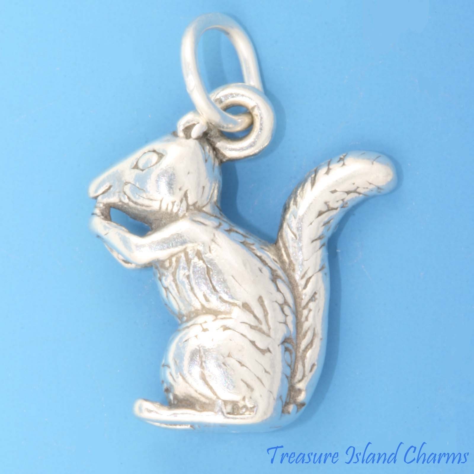 Chipmunk Squirrel Eating Nut 3D 925 Solid Sterling Silver Charm MADE IN ...