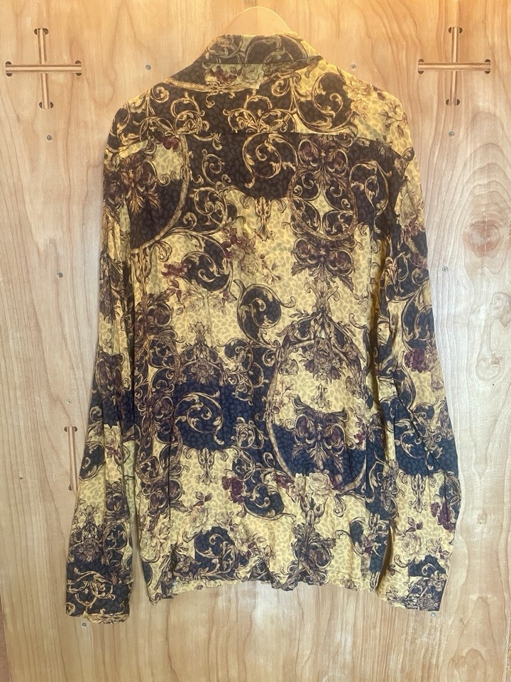 ASOS Design Gold And Black Rococo Pattern Button Down Shirt 2XL Tall ...