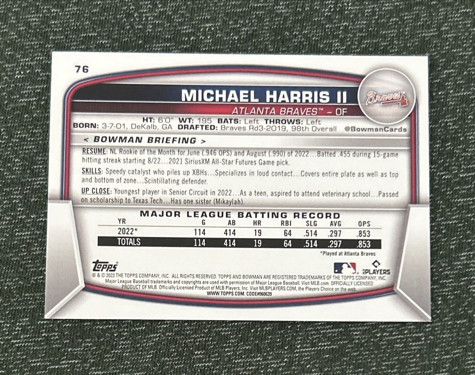 2023 Bowman #76 Michael Harris II Rookie Card RC | eBay