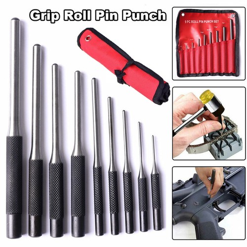9PC Forged Steel Roll Pin Punch Set Roll Up Pouch Case Rifle ...