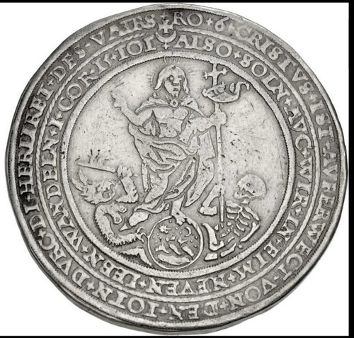 1528 Bohemia Taler Joachimsthal Jesus rising abover Satan and Death ...