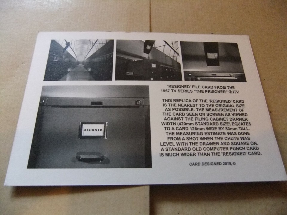 THE PRISONER PATRICK McGOOHAN RESIGNATION COMPUTER CARD XXX FILING ...