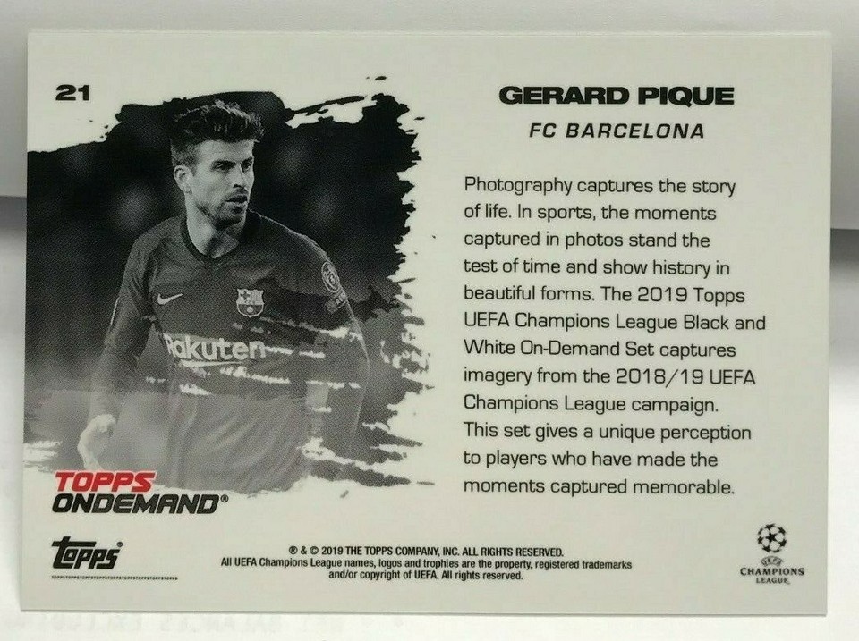 Gerard Pique 2019 Topps On Demand UEFA Champions League Black & White ...