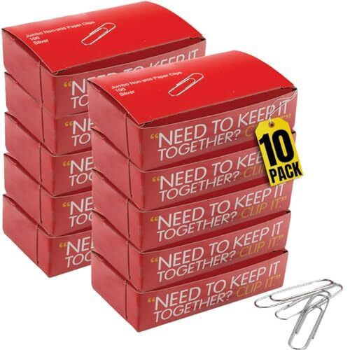 Jumbo Paper Clips, Silver, Non-Skid, 100/Pack, 10 Packs | eBay
