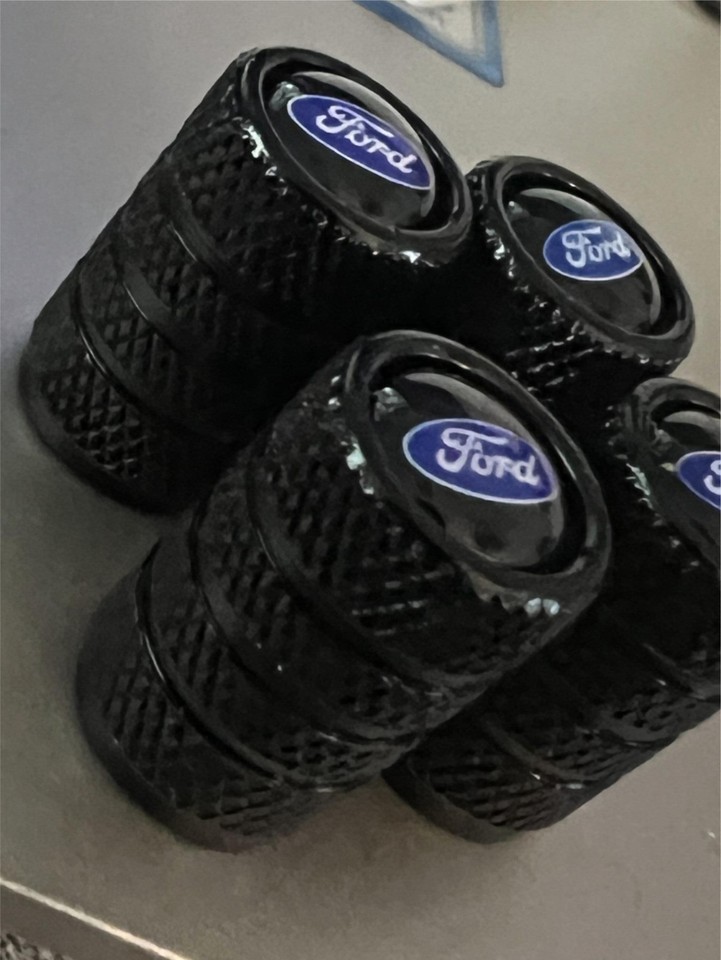 4x Black Ford Universal Tire Valve Stem Caps | Aluminum | OE | For ...