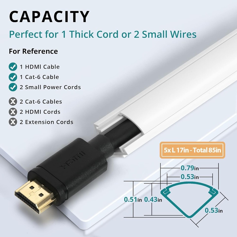 85in Corner Cable Concealer Wire Cord Hider Raceway Wall Floor ...