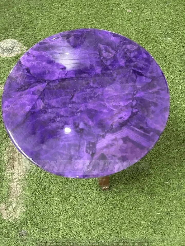 Round Amethyst Table Top Healing Crystal Handmade Arts Home Furniture ...