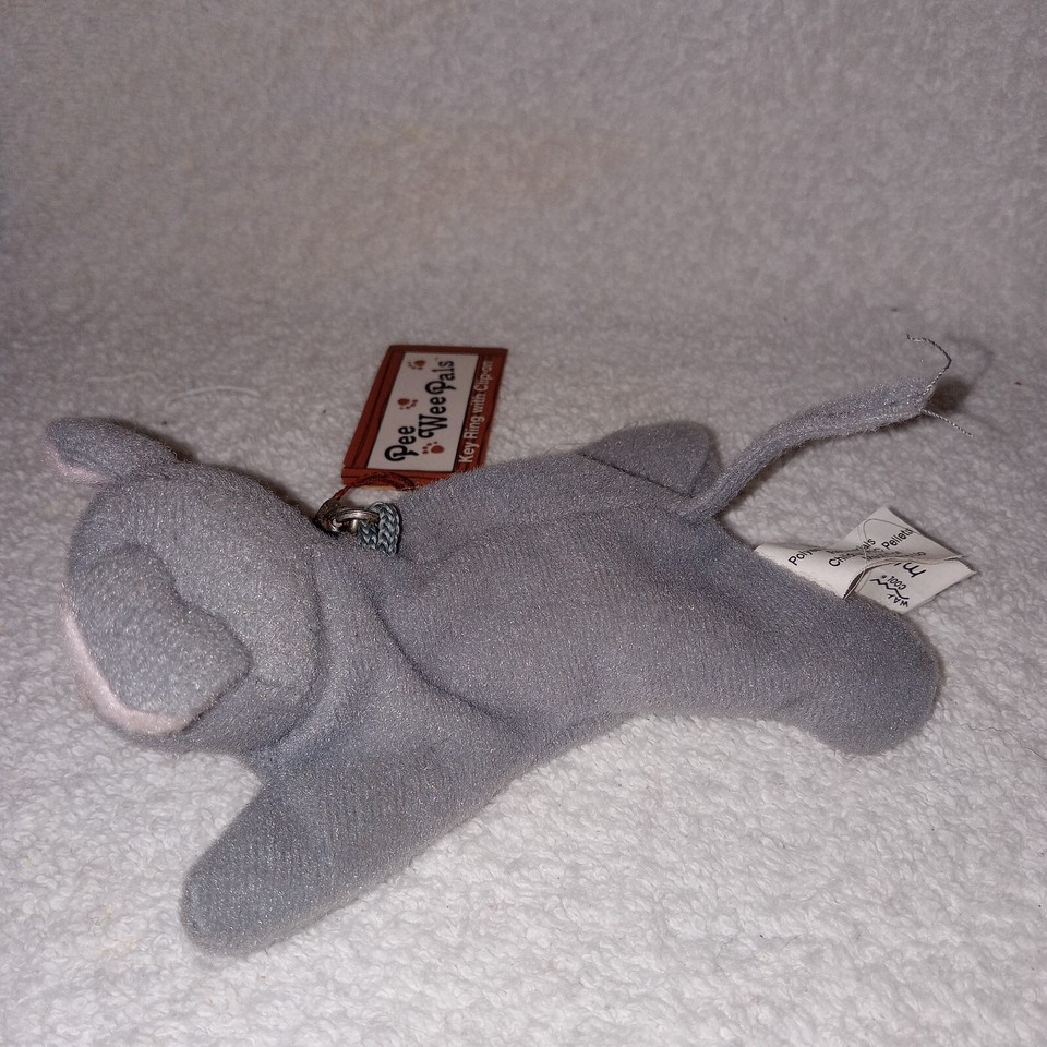 Plush Stuffed Animal MOUSE MUFFY Gray Keychain Key Ring w/ Clip-on Pee ...