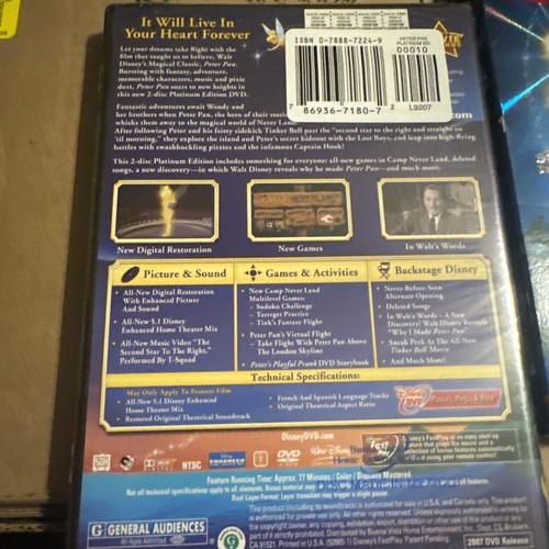 Peter Pan (DVD, 2007, 2-Disc Set, Platinum Edition) for sale online | eBay