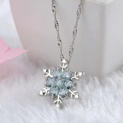 Fashion Women Blue Crystal Snowflake Pendant Necklace Jewelry Elegant ...