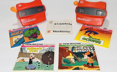 Set of 2 Vintage Red View-Master with Reels Popeye/Hulk/Mickey/Spider ...