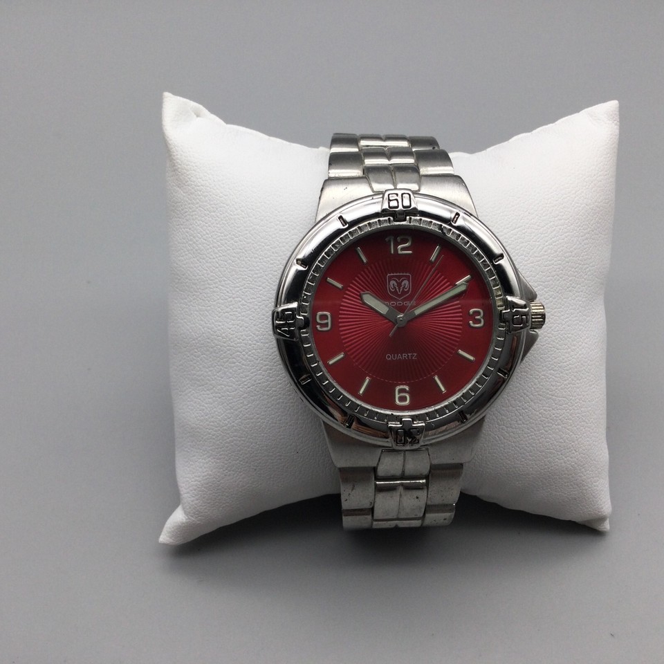 Dodge Ram Watch Men 40mm Silver Tone Red Logo Dial New Battery 7.75" | eBay