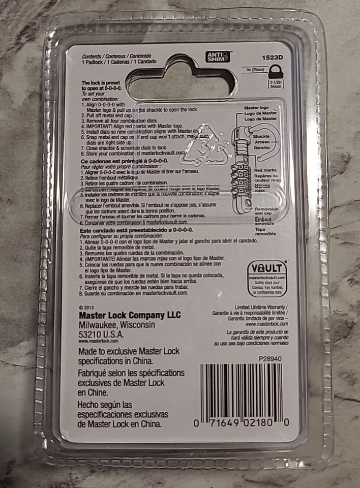 New Master Lock Padlock 1523D Set Your Own Combination White Dials 2-1 ...