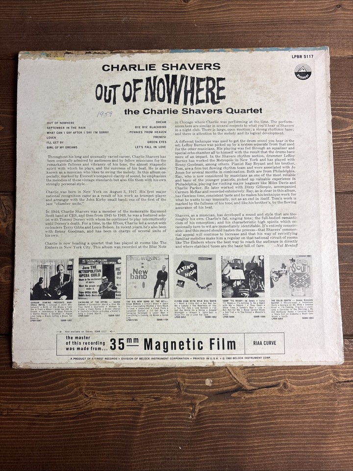 CHARLIE SHAVERS Out of Nowhere Ray Bryant Roy Burns Everest stereo LP ...