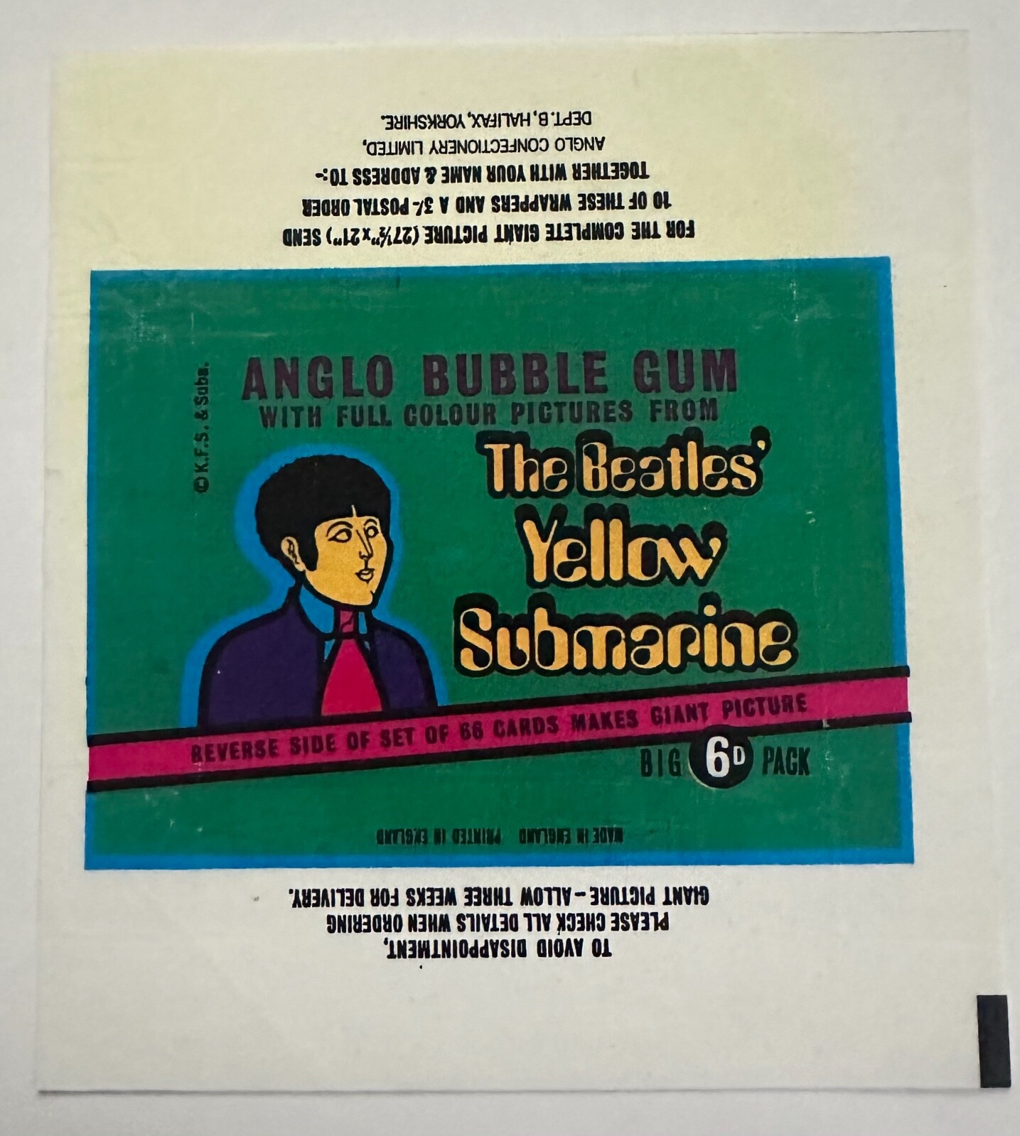ORIGINAL 1968 YELLOW SUBMARINE ANGLO CONFECTIONERY GUM WRAPPERS ALL 4 ...