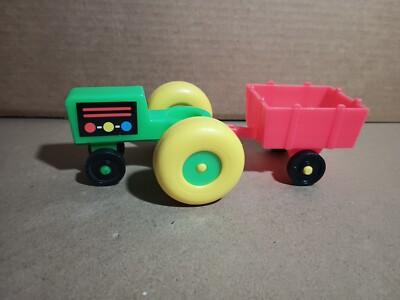 Vintage Fisher Price Little People Green Yellow Farm Tractor & Red ...