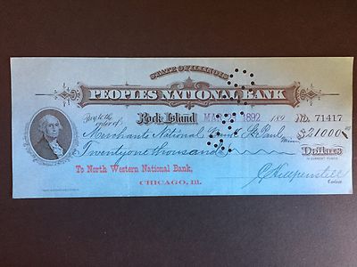 1892 Peoples National Bank Check, Chicago, IL (Over 125 Years Old!) | eBay