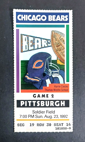 8/23/1992 Chicago Bears vs Pittsburgh Steelers ticket stub - NFL | eBay