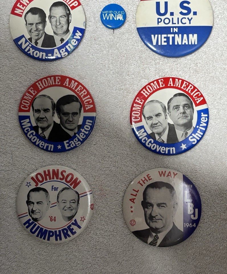 Vintage Lot of 11 Political Pinback Buttons-LBJ Nixon McGovern Reagan ...