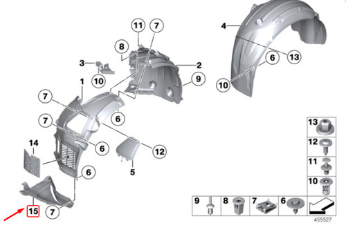 OEM BMW 5 F10 FRONT RIGHT FENDER LINER BOTTOM FRONT COVER 51757312830 ...