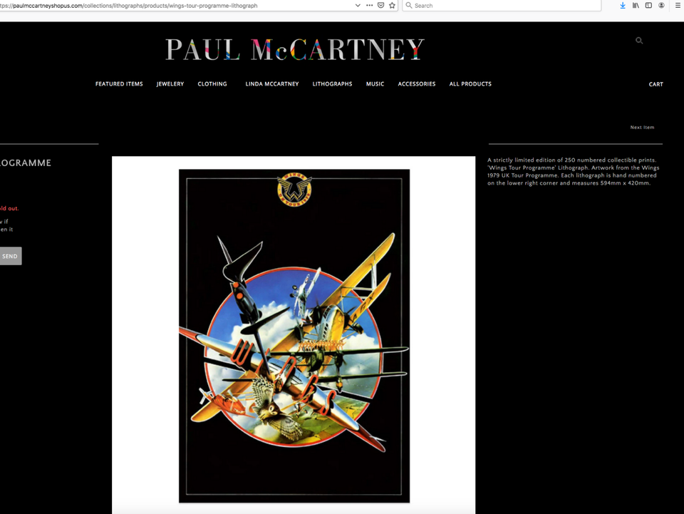 Paul McCartney Wings Tour Programme Concert Lithograph Poster 23x16 LE ...