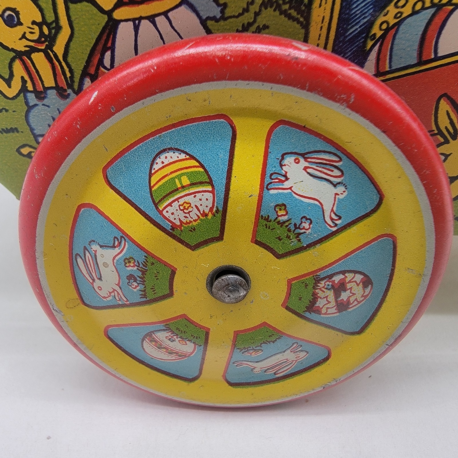 Vintage 1950's J Chein & Co. Easter Bunny Rabbit Pulling Cart Tin Litho ...