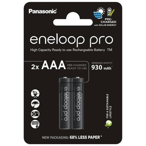 2 Panasonic Eneloop Pro Rechargeable AAA HR03 Batteries Blister 1.2V ...