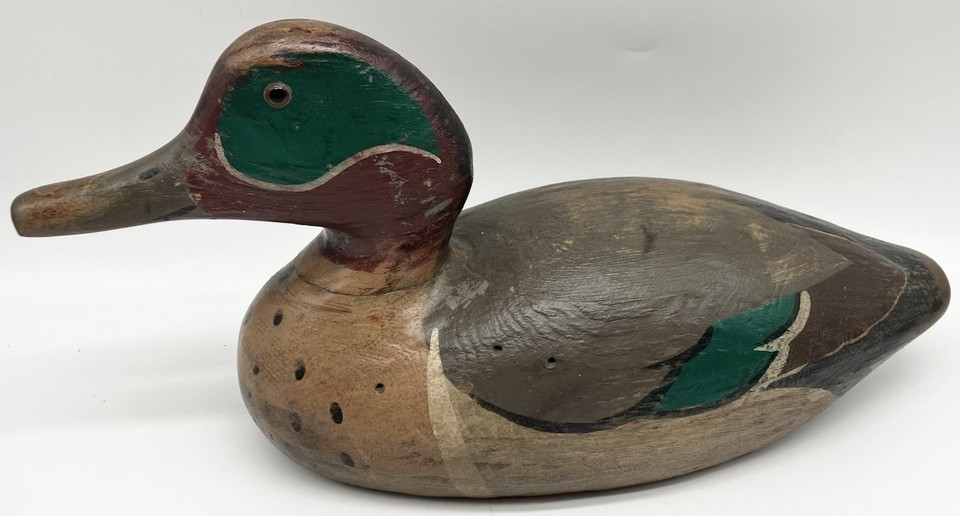 Vintage Tom Taber Duck Wooden Green Winged Teal 14” Decoy Hand Carved ...