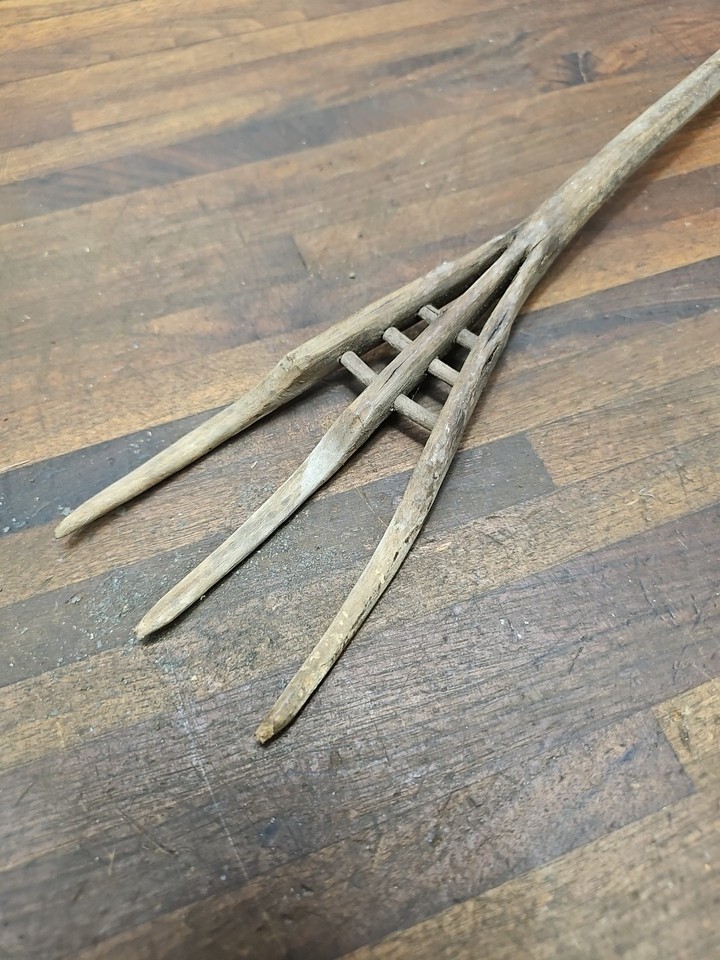 K2- Antique Wooden 3 Tine 18” Primitive Hay Fork - Salesman Sample ...